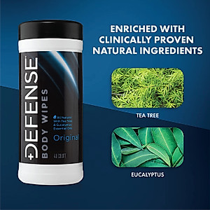 Defense Soap Antifungal Medicated Bar Soap, Tea Tree Body Wipes (40 Count), & Body Wash 12 oz - Natural Shower Gel