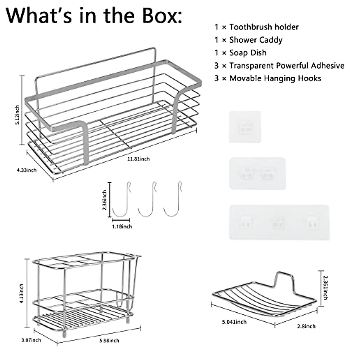 LRNIOT Shower Caddy,with Toothbrush Holder Soap Dish Holder,Stainless Steel Stand, No Drilling Bathroom Organizer for Toothbrush, Toothpaste, Facial Cleanser, Comb (Silver, 9 Pcs/Set)