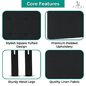 Jessenia Queen Headboard Only, Height Adjustable Bed Headboard Queen Size, Square Tufted Headboard Queen Size with 12 Positions, Metal Legs, Wall/Bed Mount, Linen Fabric Headboard Queen, Black