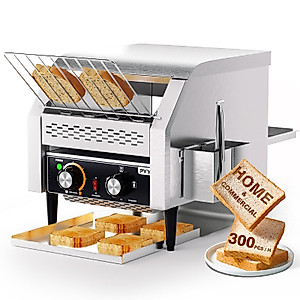 PYY Commercial Conveyor Toaster - 300 Slices/Hour Restaurant Toaster for Bun Bagel Bread, Heavy Duty Stainless Steel Conveyor Toaster