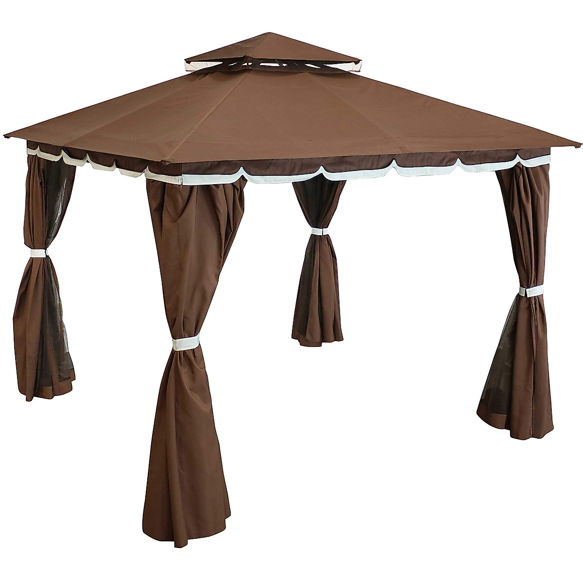 Sunnydaze 10 x 10 Foot Soft-Top Patio Gazebo with Screens and Privacy Walls - Great for Backyard, Garden or Deck - Brown