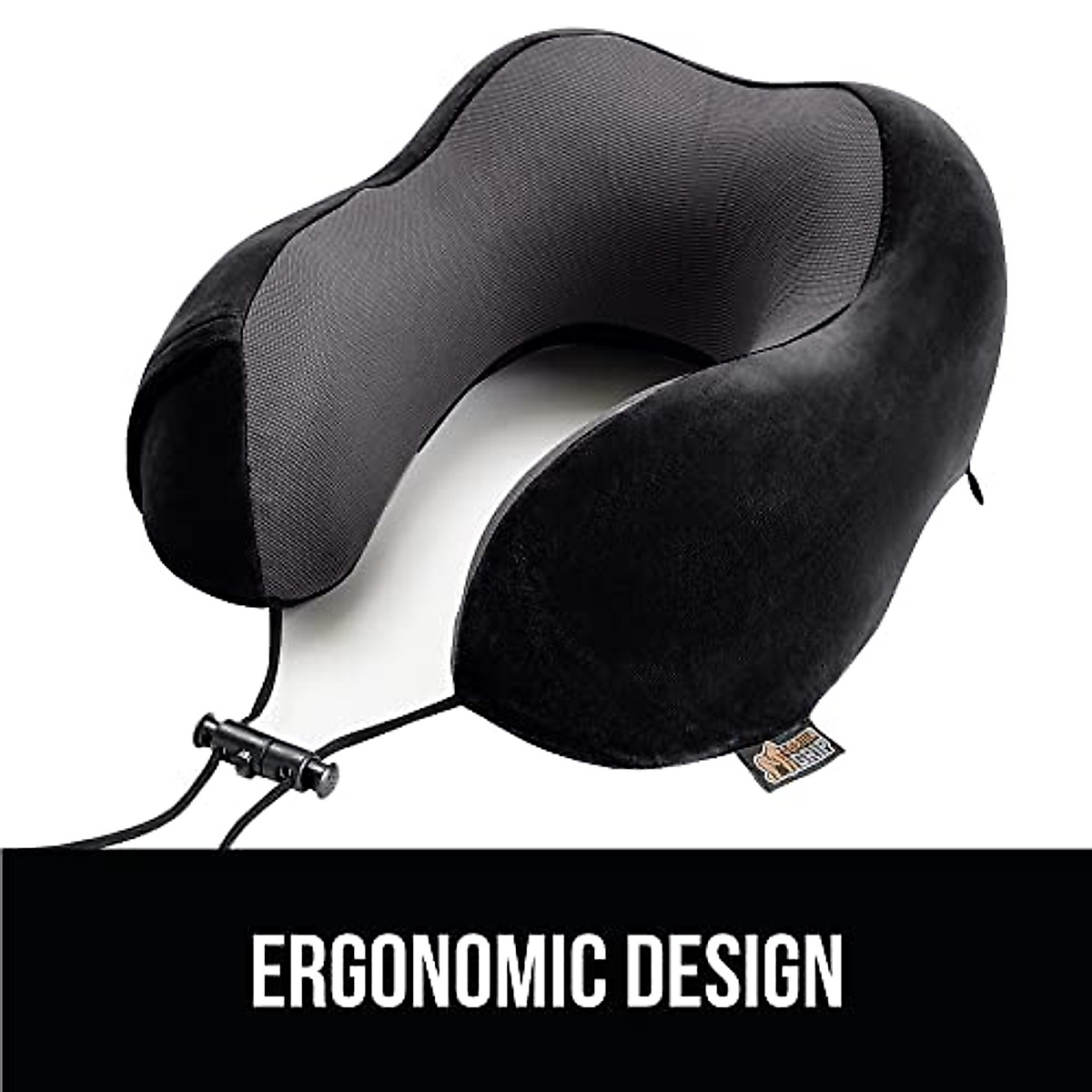 Gorilla Grip Memory Foam Travel Neck Pillow, Head Support on Airplanes, Soft Velvet, Cooling Mesh, Blinkable Eye Mask, Supportive Car Traveling, Sleeping on Long Flight, Airplane Pillows, Black