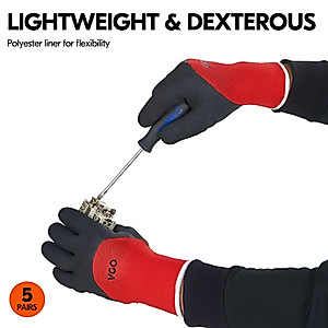 Vgo... 5-Pairs Freezer Winter Work Gloves, Double Lining Rubber Latex Coated for Outdoor Heavy Duty Work (Size M, Black, RB6032)