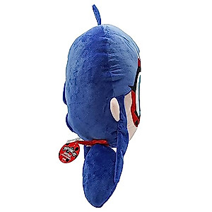 Miraculous Ladybug - Huggie Hideaway Ladybug, 16.5-inch Red and Blue Plush Pillow, Super Cute Soft Stuffed Toy for Kids with Large Zipper Secret Pocket in The Back (Wyncor)