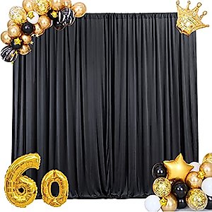 10ft x 7ft Black Backdrop Curtain for Parties Black Wrinkle Free Backdrop Drapes Panels for Birthday Party Wedding Photo Photography Polyester Fabric Background Decoration