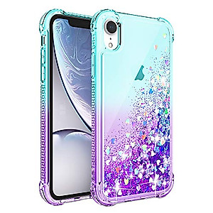 Gritup iPhone XR Case, iPhone XR Phone Case 6.1 inch with HD Screen Protector for Girls Women, Cute Clear Gradient Glitter Liquid TPU Slim Phone Case for iPhone XR Teal/Purple