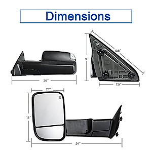 JZSUPER Towing Mirrors fit for 2010-2018 Ram 1500 Ram 2500 Ram 3500 2009 2010 Dodge Ram 1500 with Heated Power Puddle Lamp LED Turn Signal Lights Temperature Sensor Flip Up Pickup Truck
