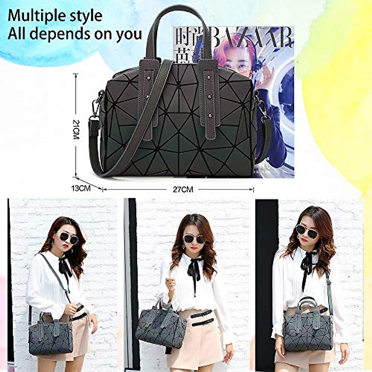 Longjet Purses and Handbags for Women Geometric Luminous Shard Lattice Holographic Tote Bags