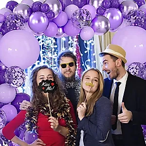 UniStylar 147Pcs Purple Balloons Garland Arch Kit, Light Pastel Lavender Silver Metallic Confetti PurpleBalloons for Womens Girls Baby Shower Wedding Birthday Party Decorations(Purple Silver)