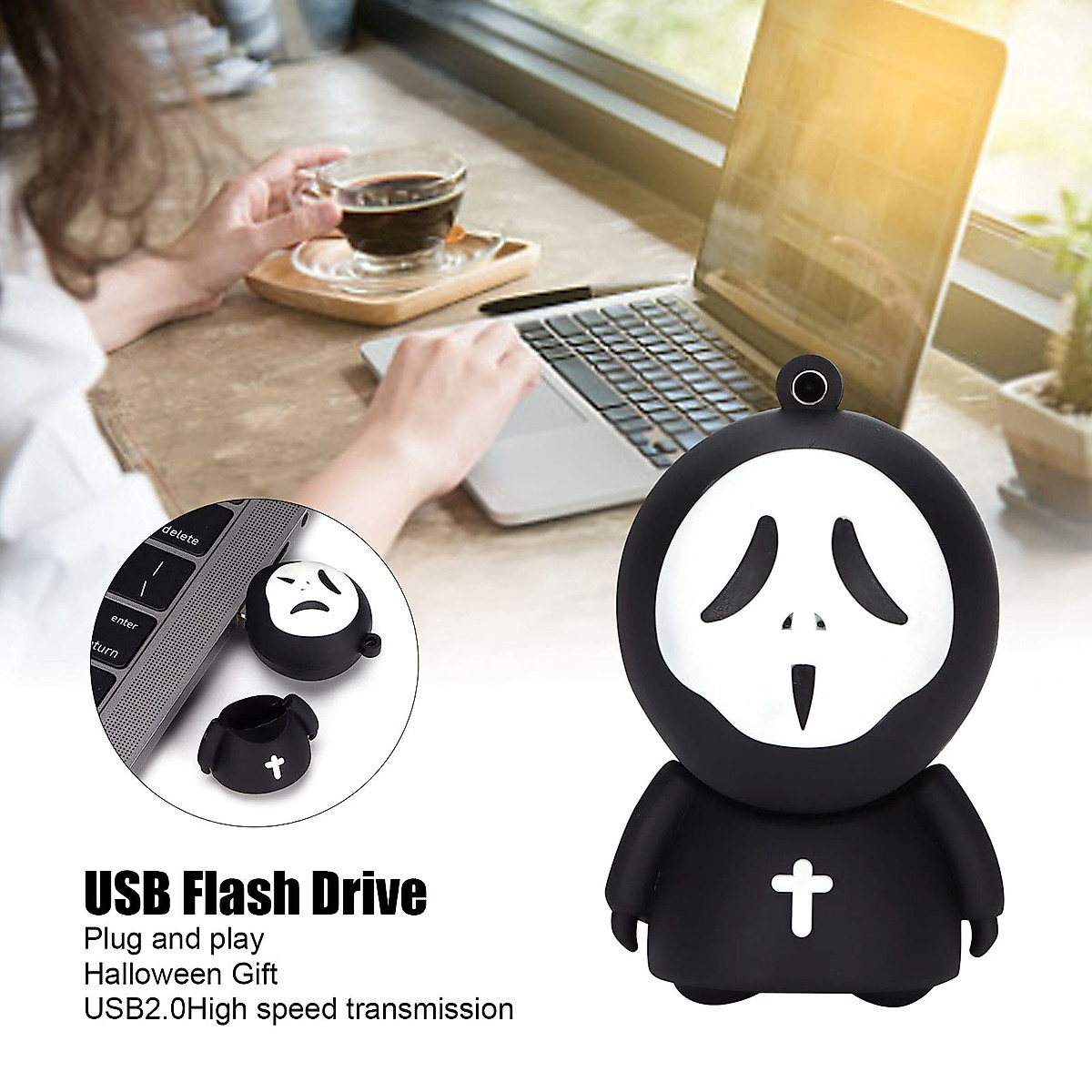 USB Flash Drive USB2.0 Memory Stick, Faceless Ghost Cartoon U Disk Drive Storage High Speed Thumb Drive, Data Transmission Portable for Computer/Laptop (64GB)