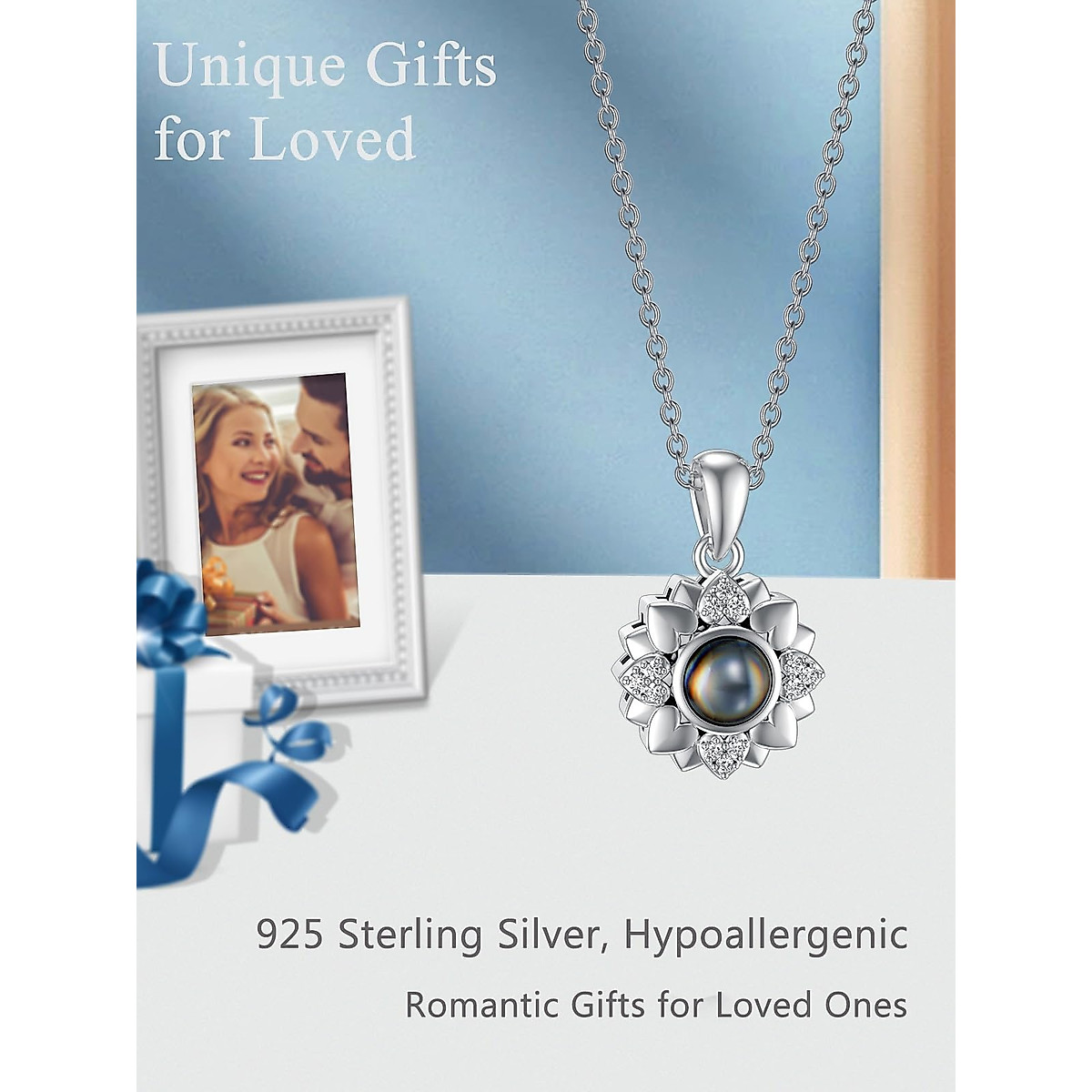 Dorunmo Personalized Photo Projection Pendant Necklace 925 Sterling Silver Heart Pendant Necklace jewelry Romantic Gifts for Gfriend Women Birthday Anniversary