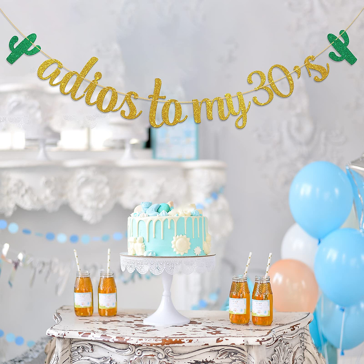 Dalaber Adios to My 30's Banner - Mexican Gold Glitter 39th,40th Birthday Party Decoration for Women, Men - Mexican Fiesta Theme Birthday Party Supplies