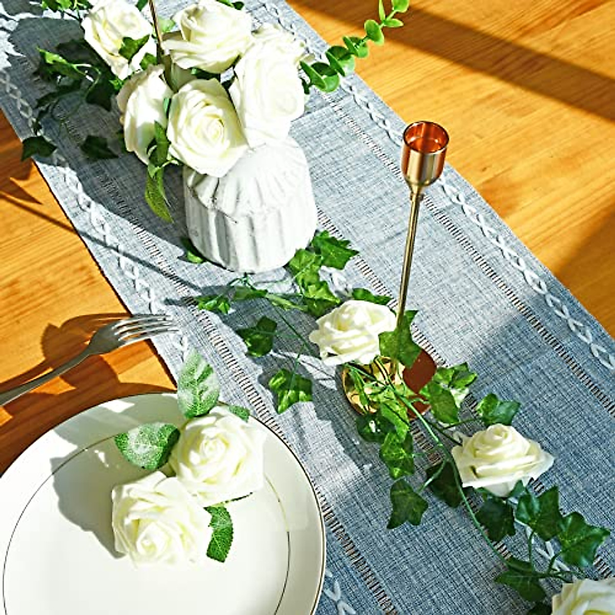 Mandy's 25pcs Ivory Artificial Rose Foam Flowers with Stem for Mother's Day DIY Wedding Bouquets Bridal Shower Centerpieces Party Home Decor