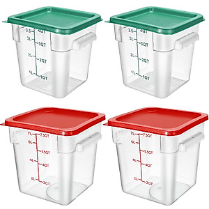 Lallisa 4 Pcs Food Storage Containers with Scales 8 qt and 4 qt Square Containers with Lids and Handles Polycarbonate Air Tight for Home Storage Kitchen Restaurant(Red, Green)