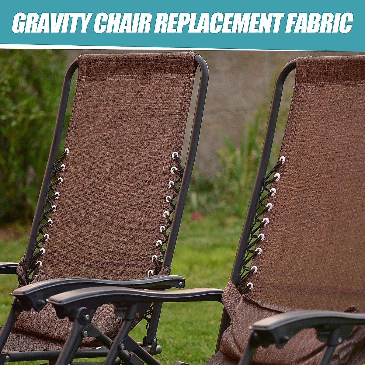 Queekay 2 Pcs Gravity Chair Replacement Fabric with 8 Bungee Cord Lounge Chair Cloth Mesh Patio Chair Repair Kit for Patio Recliner Outdoor Lawn Pool Beach Sling Chair(Brown, 63" x 21")