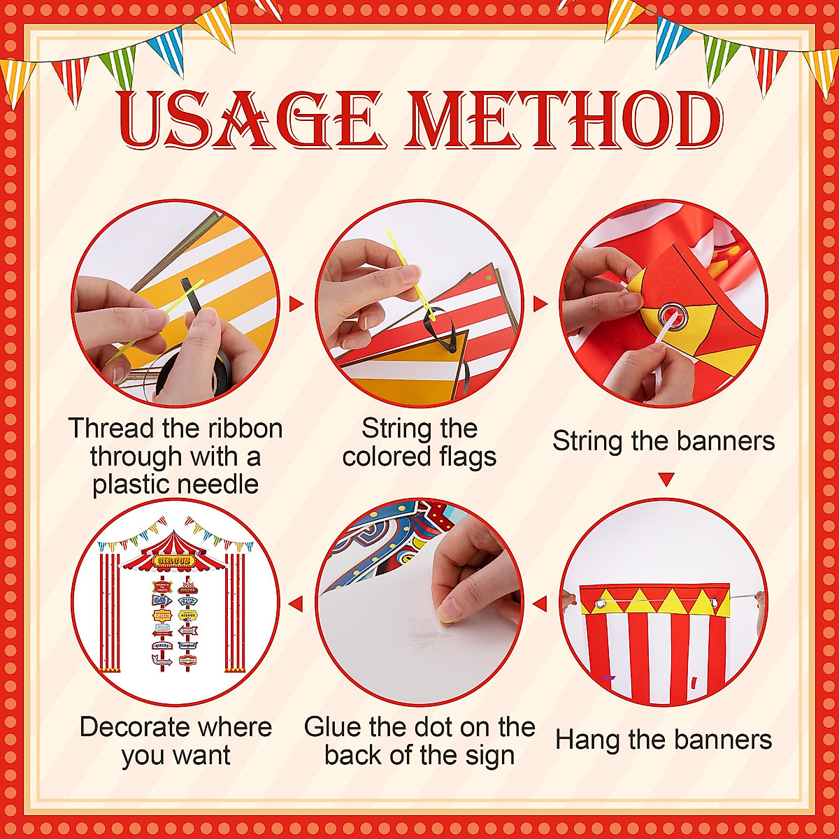 Tlswshsy 17PCS Circus Tent Decorations Set, Carnival Circus Door Banner with Awning and Directional Signs, Red and White Carnival Welcome Supplies for Circus Theme Party Birthday Home Decor