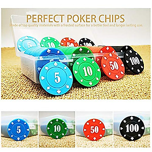 Lynkaye Plastic Poker Chips Set of 100 Pcs with Storage Box,Denomination Printed Casino Style Chip for Texas Home Game Holdem Poker Nights,Blackjack,Roulette Games