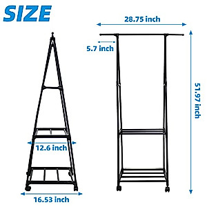 QPEY Small Metal Clothing Rack with Wheels,3-Tier Clothes Garment Coat Rack,Clothes Rack for Hanging Clothes,Portable Rolling Clothes Rack for Hanging Clothes,Coats,Skirts,Shirts,Sweaters