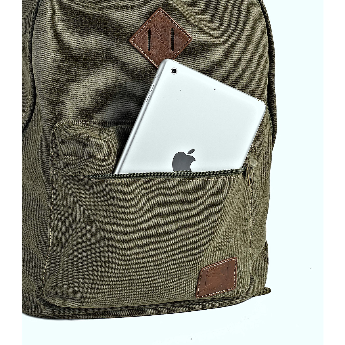 seemeroad Canvas School Laptop Backpack , Durable Rucksack, Travel Notebook Bag, for Men Women Military Green One_Size