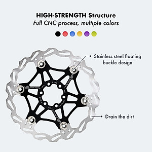 DJC Bike Brake Disc Rotor MTB Floating Brake Disc 160mm 180mm 203mm with 6 bolts Road Bike MTB BMX Steel Aluminum Brake Disc (6# purple, 160mm)