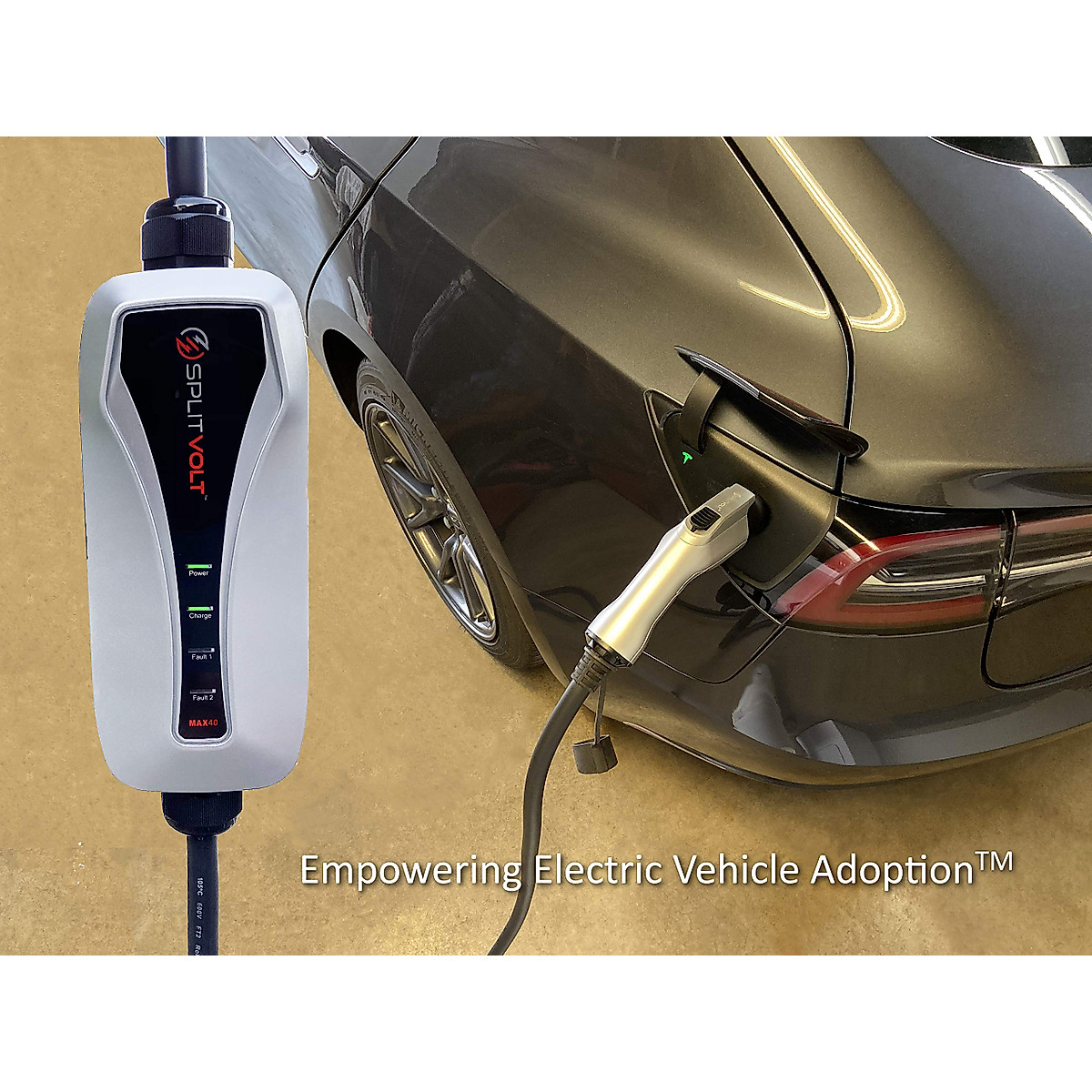 Splitvolt NEMA 14-50 Level 2 Charger with 16 ft Cord, 40amp EV Charger, NEC-Safe Fast 50 Amp Circuit Charging, J1772 Plug, Includes EVSE Cable Travel Bag