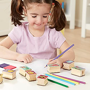 Melissa & Doug Disney Princess Wooden Stamp Set: 9 Stamps, 5 Colored Pencils, and 2-Color Stamp Pad With Washable Ink For Kids Ages 4+