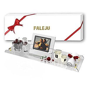 FALEJU Clear Acrylic Bathtub Tray with Handles Caddy Acrylic Bath Tray Table , Reading Rack, Tablet Holder, Cellphone Tray and Wine Glass Holder