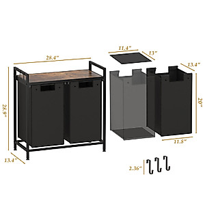 Helsin Double Laundry Hamper, Large Portable Laundry Basket, Laundry Sorter with Top Shelf and 2 Bag with Handle for Folding Clothes, Save Space, Black