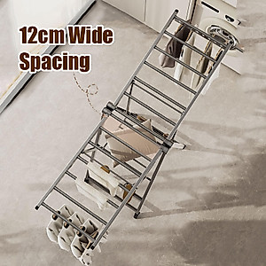 Free-Standing Laundry Drying Rack, 2-Tier Foldable Clothes Drying Rack with Height-Adjustable Gullwings, Aluminum Laundry Rack Folding Airer for Clothes Towels Linens