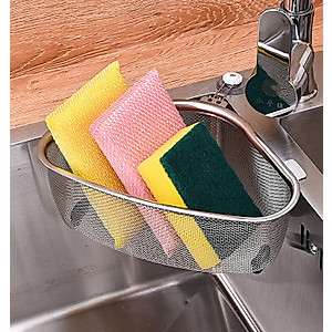 Stainless Steel sink drain basket, Kitchen Food Waste Leftovers Food Catcher Garbage, Corner Kitchen Sink Strainer Basket for Draining Residuum, Drip Drying Sponge (1Pcs)