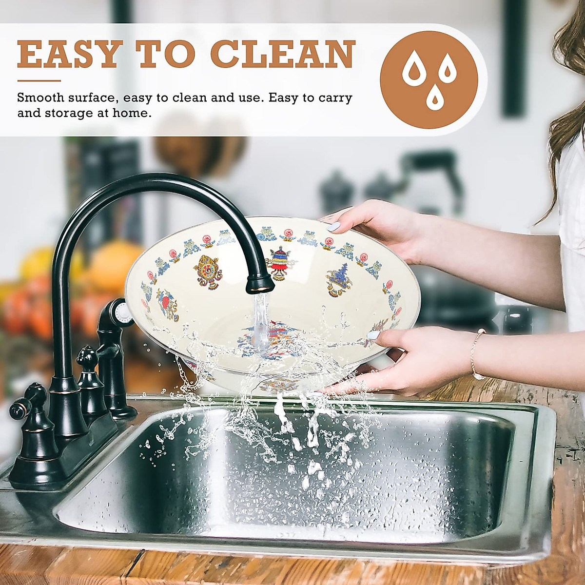 DOITOOL Metal Wash Basin chinese propane bowl enamel bowl with lid retro wedding soup bowl salad fruit serving bowl chinese decor 30cm camp cookware white collapsible bowls for camping Enamel Bowls