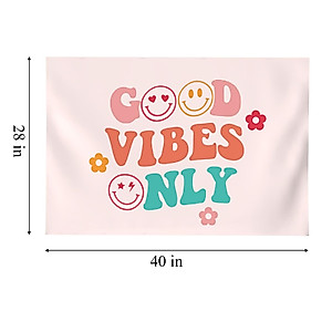 Good Vibes Only Pink Tapestry for Bedroom Teen Girl, Preppy Cute Tapestry Retro Quote Banner Wall Hanging Flag for Classroom Living Room College Dorm Home Decor Party Decorations Gift, 40" x 28"