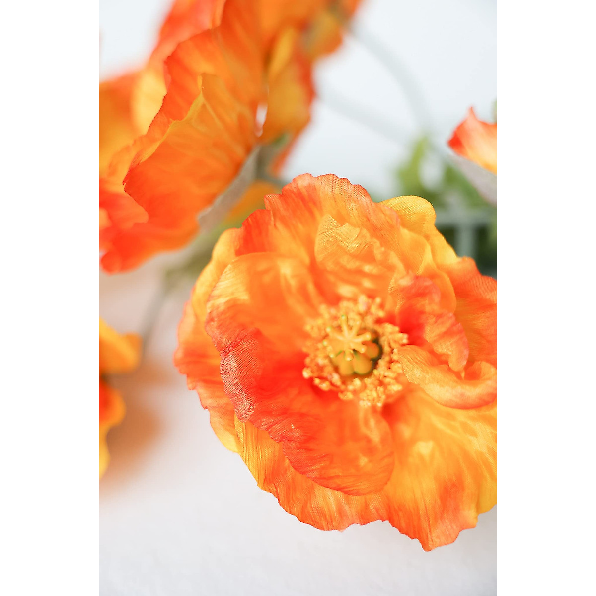 Artificial Fake Poppies | Beautiful Wedding, Home, Garden & Party Decorations | Gift Idea | 6 Wild, Vibrant Flower Stems, Handcrafted Flowers Designed by Florists (Orange)