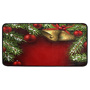 ALAZA Christmas Kitchen Rugs,Christmas Kitchen Mat for Kitchen Bathroom Decor 39 x 20 Inch,Branches Bells