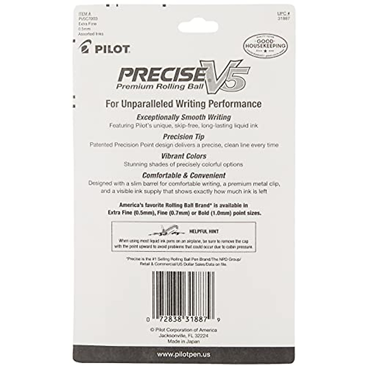 PILOT Precise V5 Stick Liquid Ink Rolling Ball Stick Pens, Extra Fine Point (0.5mm) Assorted Ink Colors, 7-Pack (31887)