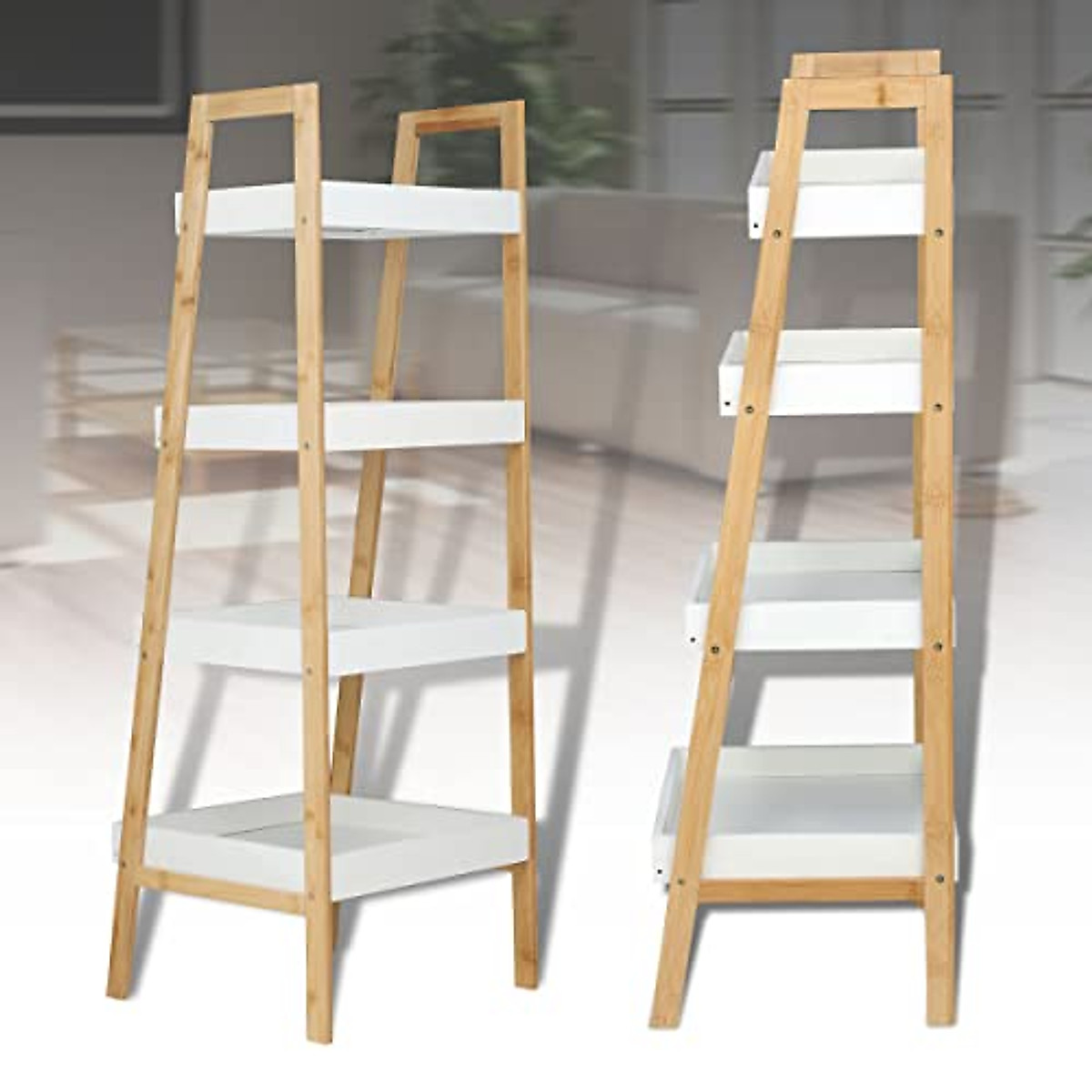 Magshion 4-Tier Ladder Shelf Casual Home Basics Modern Bookshelf Organizer, Storage Rack Shelves, Decorative Leaning Bookshelf for Bathroom, Living Room, Corner Display Bookcase