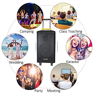 Karaoke Machine Speaker Pa System with 10Inch Woofer Professional Party Speaker with 2 UHF Wireless Mics and Remote Control, AUX/USB/SD/Guitar Input for Party, DJ and Outdoor Activities QX-1014
