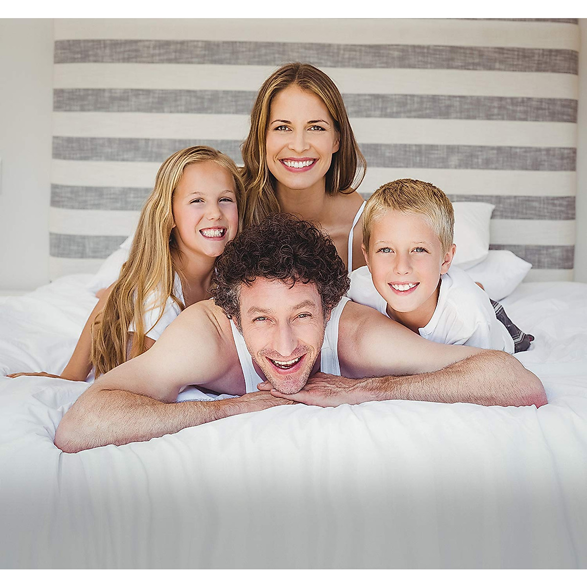 Valencia Beddings Oversize King 3 Piece Duvet Cover Set - Premium 600 Ultra-Soft Natural Cotton Wrinkle Resistant - Zipper Closure, Oversize King 98'' x 120'' Size White Stripe