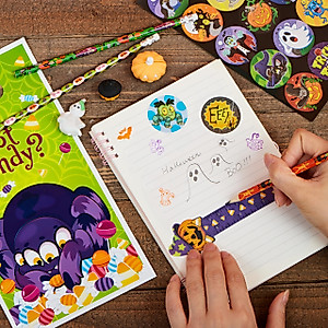 JOYIN 144 Pieces 24 Pack Assorted Halloween Themed Stationery Kids Gift Set Trick Treat Price Party Favor Toy Including Halloween Pencils, Rulers, Stickers, Stamps and Erasers in Trick or Treat Bags