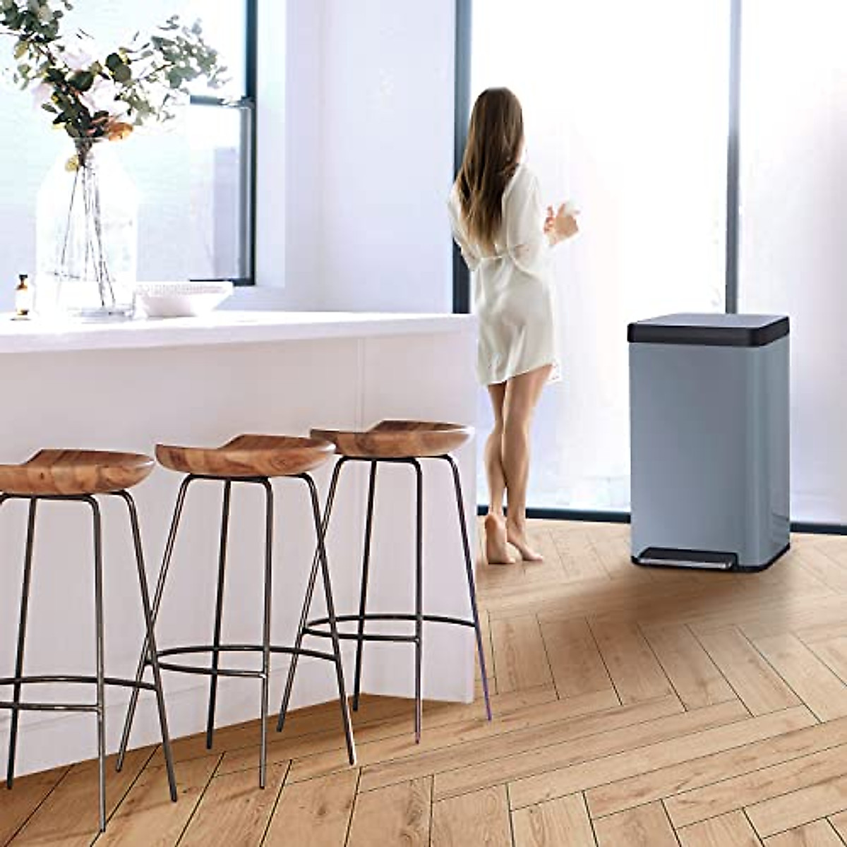 Home Zone Living 18.5 Gallon Large Capacity Kitchen Trash Can, Tall Stainless Steel Liner-Free Body, 70 Liter Capacity, Matte Black, Virtuoso Series