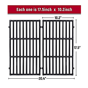 X Home Grill Grates Replacement for Weber Spirit E-210 S-210, Spirit 200 Series (Front-mounted Control) Gas Grill Replacement Parts, Cast Iron, 17.5 x 10.2 Inch, 2-Pack