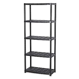 Ram Quality Products Platin 15 inch 5 Tier Plastic Storage Shelving Unit Organizer, Black