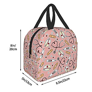 antcreptson Nurse Print Pink Lunch Bag Tote Bag Lunch Bag for Women Lunch Box Insulated Lunch Container