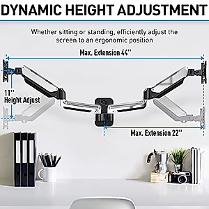 MOUNTUP Dual Monitor Wall Mount for 2 Max 32 Inch Computer Screen, Silver Polished Aluminium Full Motion Gas Spring Double Monitor Arm, VESA Bracket Support 3.3-17.6lbs, Swivel Monitor Stand Holder