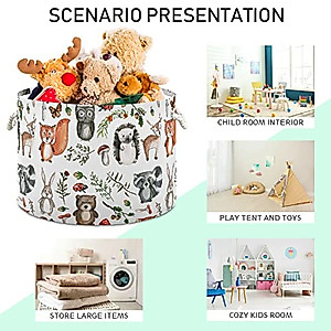 senya Storage Bin Basket Large Foldable Clothes Bag Round Collapsible Fabric Laundry Hamper Folding Washing Bin Woodland