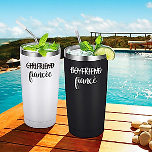 Engagement Gifts for Couples, Boyfriend and Girlfriend Travel Tumbler Set, Engaged Anniversary Ideas for Couples Fiance Fiancee Her Him Women Friend, 20oz Stainless Steel Insulated Tumbler with Lid