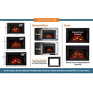 SimpliFire Electric Fireplace Insert, 35-Inch, Contemporary Front, Large Surround, Installs Into a Wood Fireplace Opening, Textured Logs, Multi-Function Remote with Timer, 1500W Heater