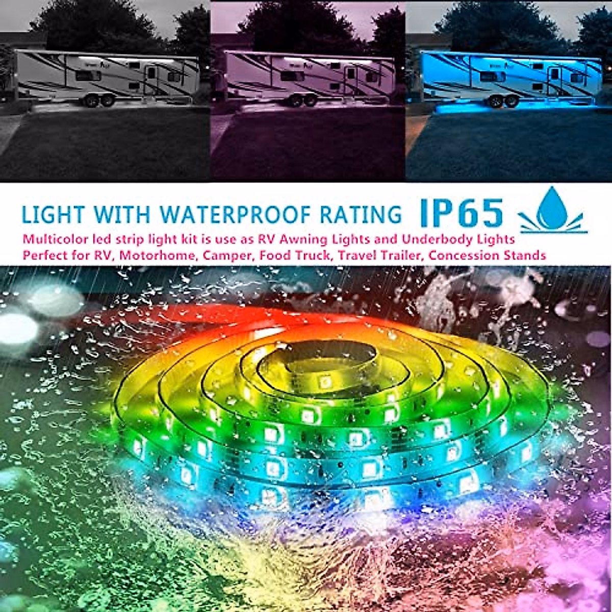 Vbakor RV Awning Lights, 40FT RV Underglow Led Lights Kit, 12V Multi-Color Exterior Neon Accent Underbody Strip Lights for Camper Motorhome with Extension Cable, Music Sync, Waterproof