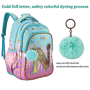 SARHLIO Kids Backpack with Pencil Case, Glitter Galaxy Elementary School Girls School Bag Large 16 Inch Bookbag with Letter N Sparkling Sequin Tower Design