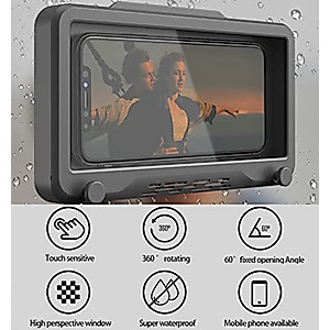 YACSEJAO Upgrade Shower Phone Holder 360° Rotation HD High Sensitivity Wall Mounted Waterproof Phone Case for Shower Bathroom Bathtub Kitchen (Gray)